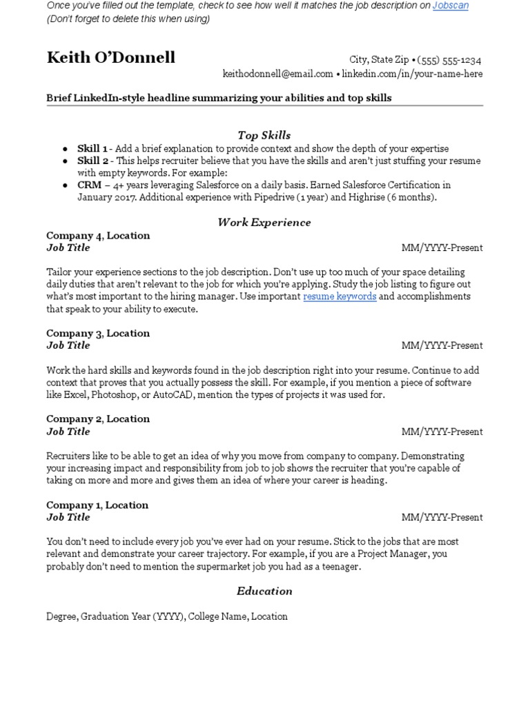 Keith O'Donnell: Top Skills | PDF | Résumé | Labour