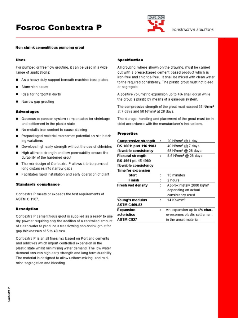 Fosroc Conbextra P: Constructive Solutions | PDF | Concrete | Pump