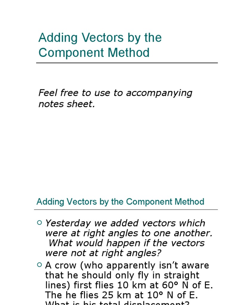 Adding Vectors by The Component Method: Feel Free To Use To ...