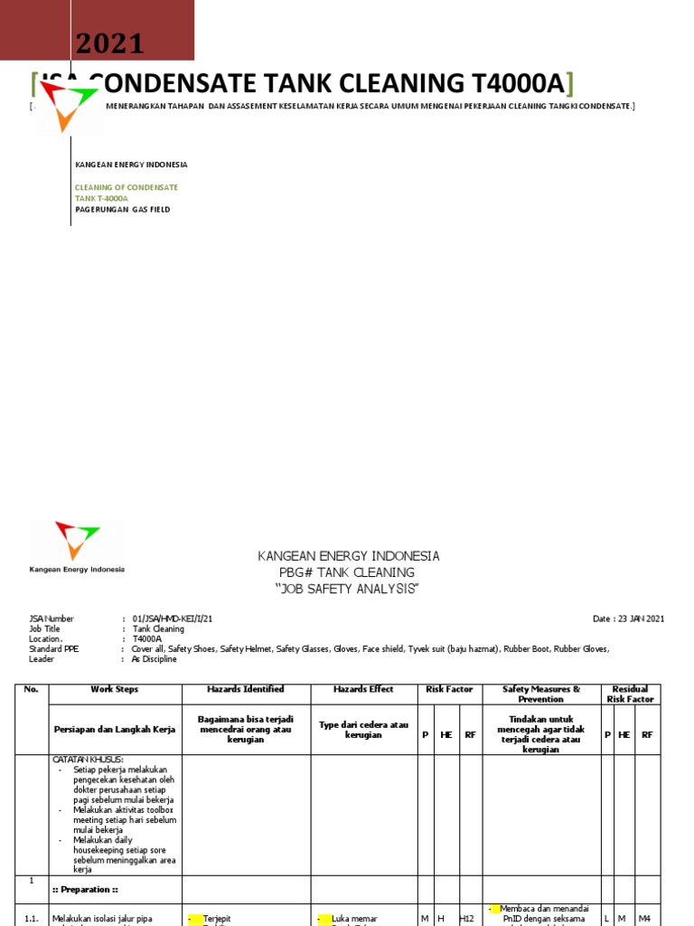 JSA FE HMD-01 Tank Cleaning | PDF