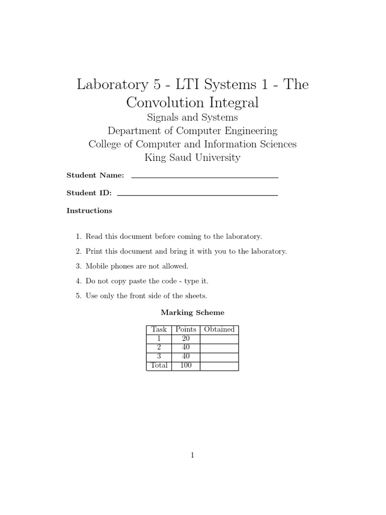 Laboratory 5 - The Convolution Integral | PDF | Algorithms | Mathematical Analysis