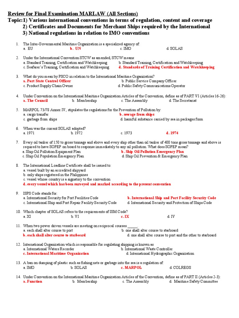 4-Marlaw-Final Exam | PDF | Ships | Shipping