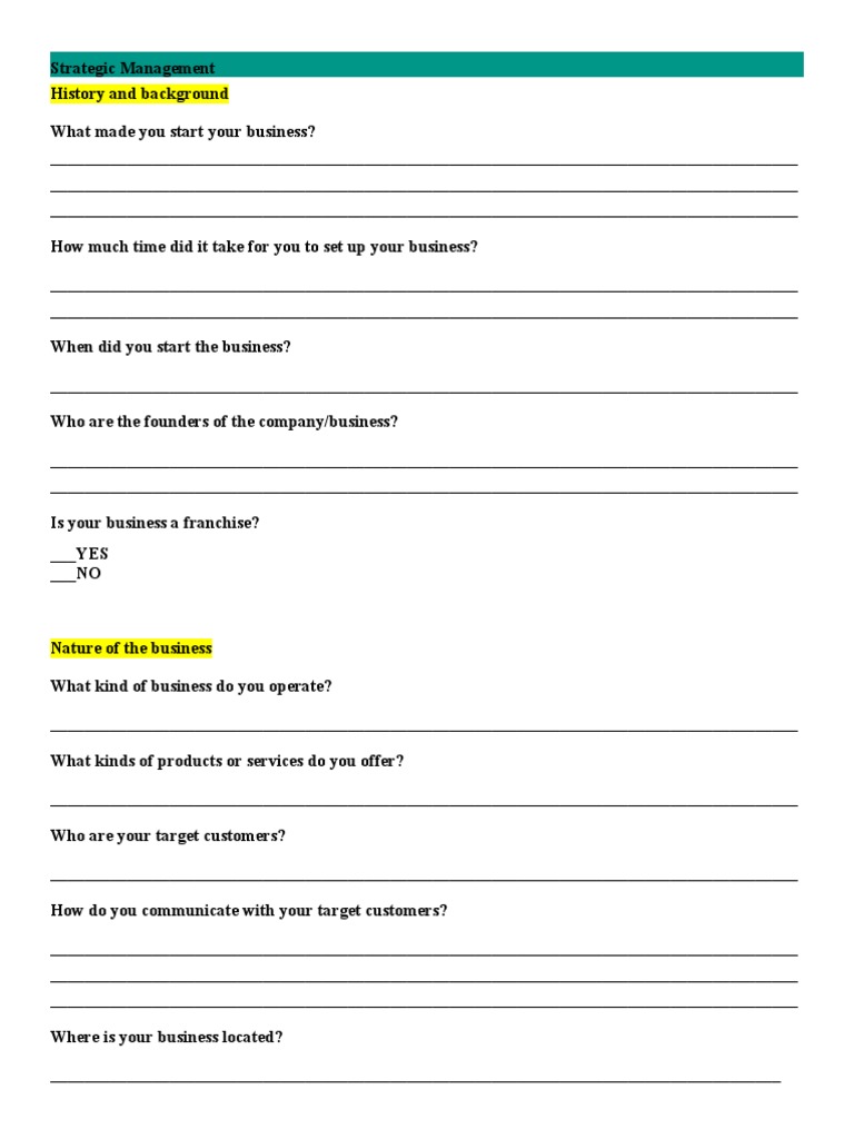 Strategic Management-Questionnaire | PDF | Swot Analysis | Marketing