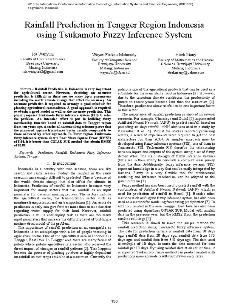 Rainfall Prediction in Tengger Region Indonesia Using Tsukamoto Fuzzy Inference System | PDF ...