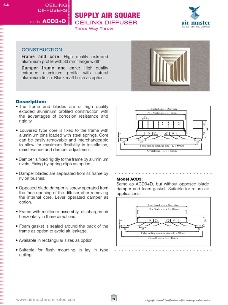 Supply Air Square: Ceiling Diffuser | PDF | Duct (Flow) | Equipment