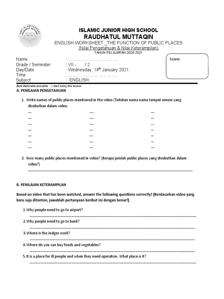 Public Places Function Worksheet | PDF