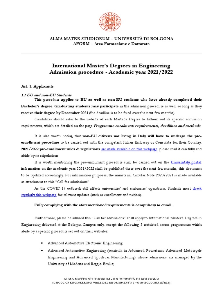 Call For Admissions 2021 2022 | PDF