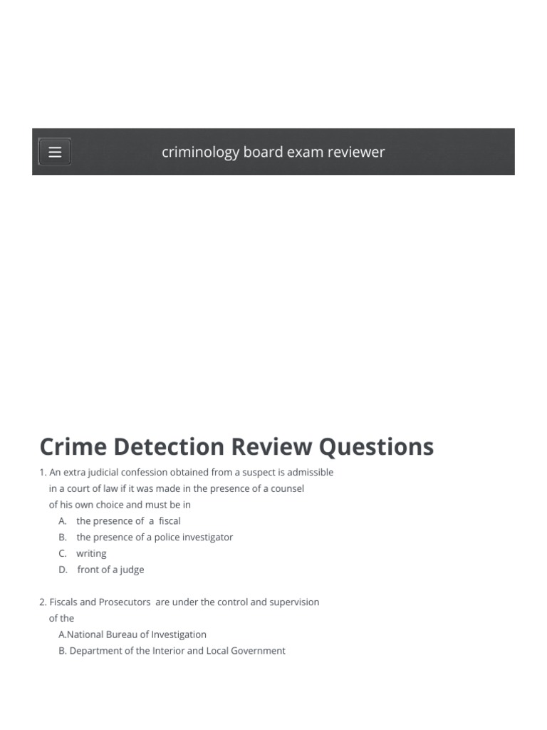 Crime Detection Review Questions - Criminology Board Exam Reviewer ...