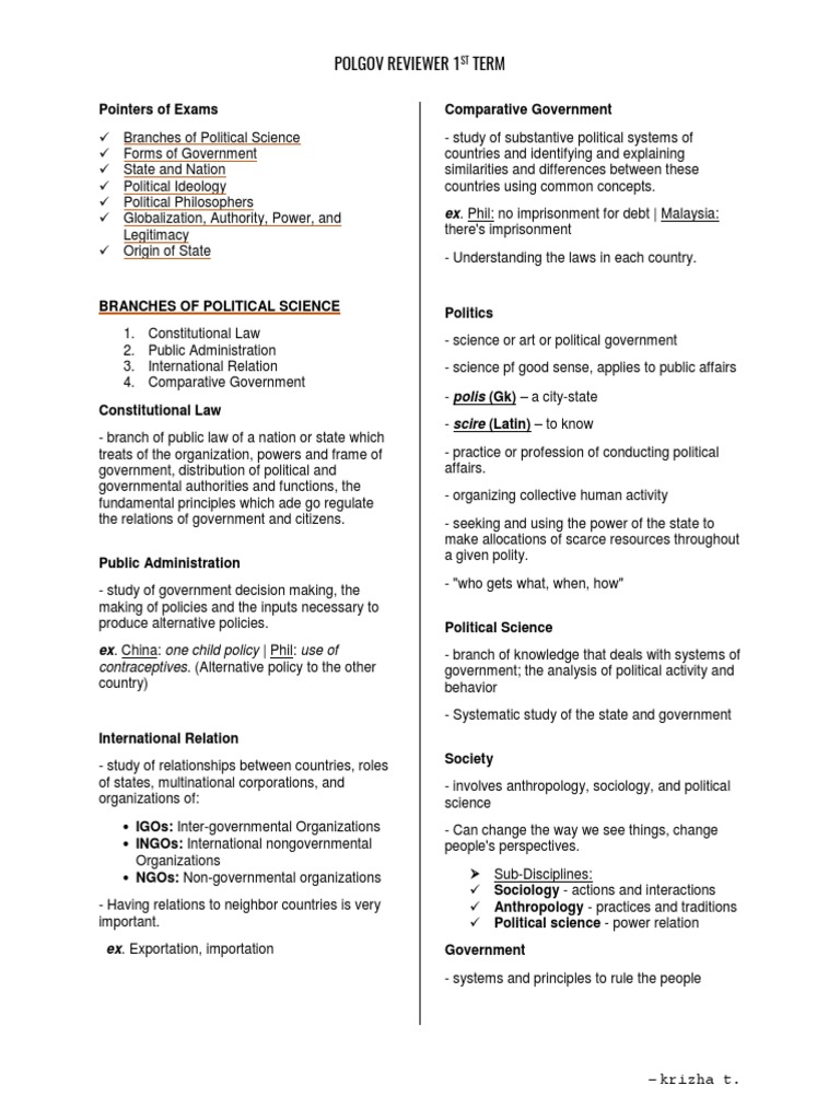 PolGov Reviewer 1st Term | PDF | Liberalism | Conservatism