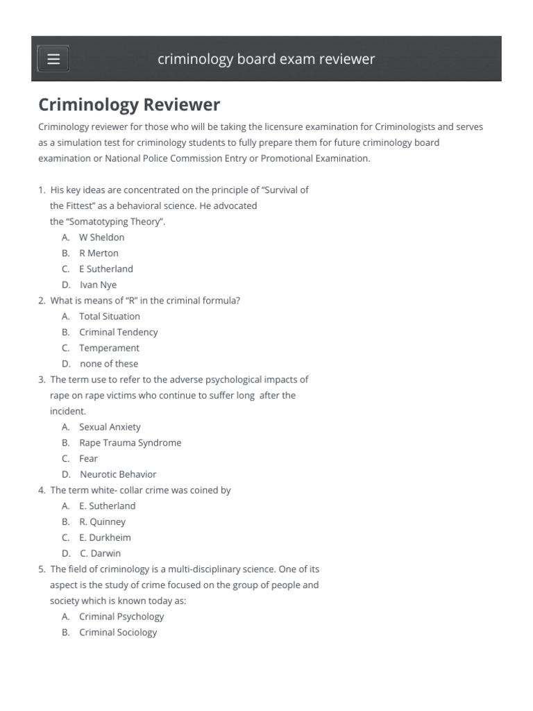 Criminology Reviewer - Criminology Board Exam Reviewer-2 | PDF ...
