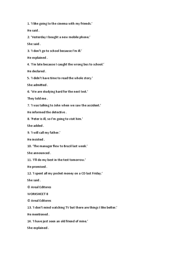 Exercícios Reported Speech | PDF