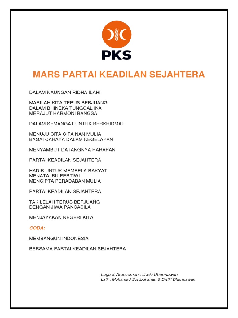 Lirik dan Teks Mars PKS Terbaru | PDF