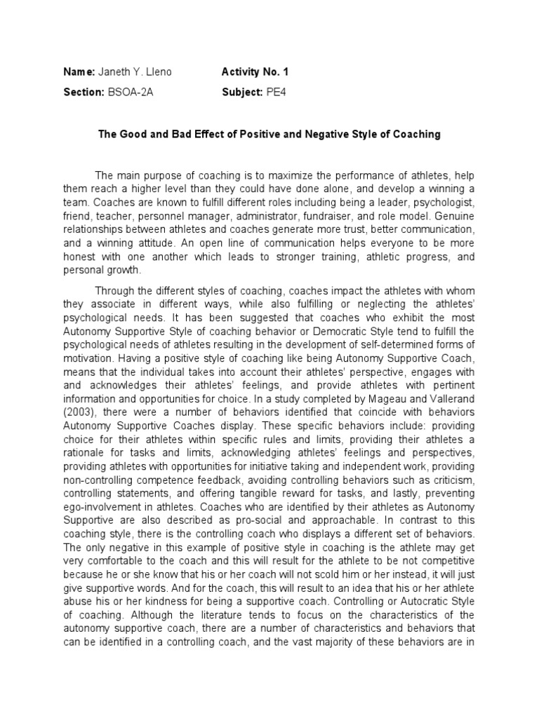 Positive vs. Negative Coaching Styles | PDF | Motivation | Motivational