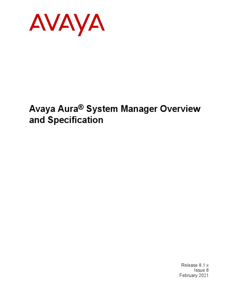 Avaya Aura System Manager Overview and Specification Release 81x Issue8 ...