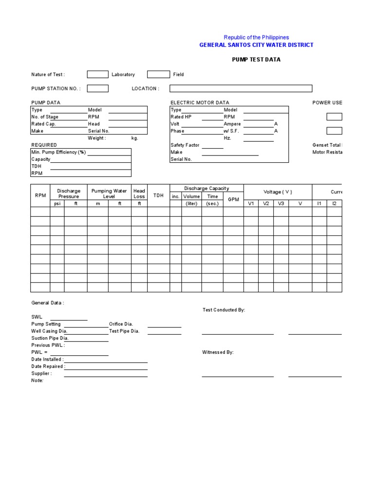 Pump Test Data for Zone 11-A Well No. 14 of the General Santos City ...