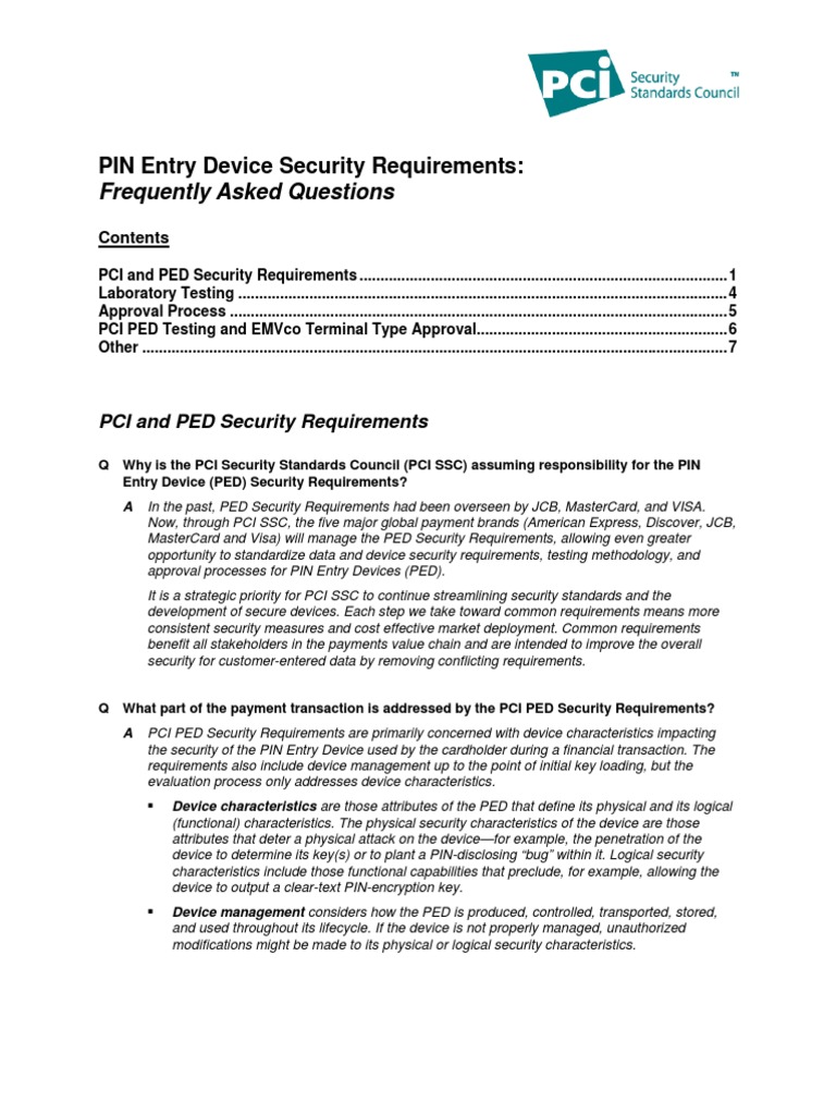 PIN Entry Device Security Requirements:: Frequently Asked Questions ...