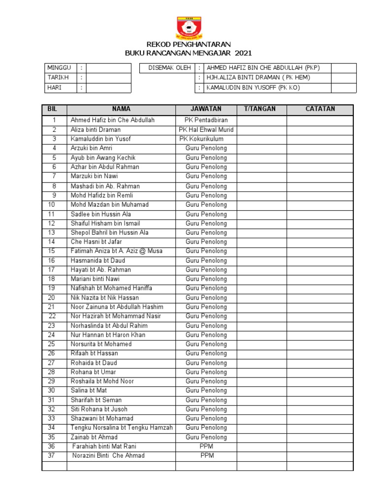 Borang Rekod Penghantaran Buku Rancangan Mengajar | PDF