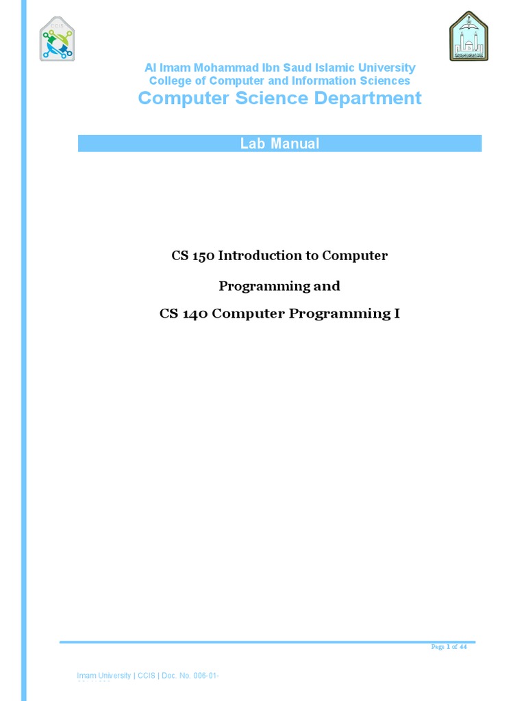 Computer Science Lab Manual CS 150/140 | PDF | Parameter (Computer ...