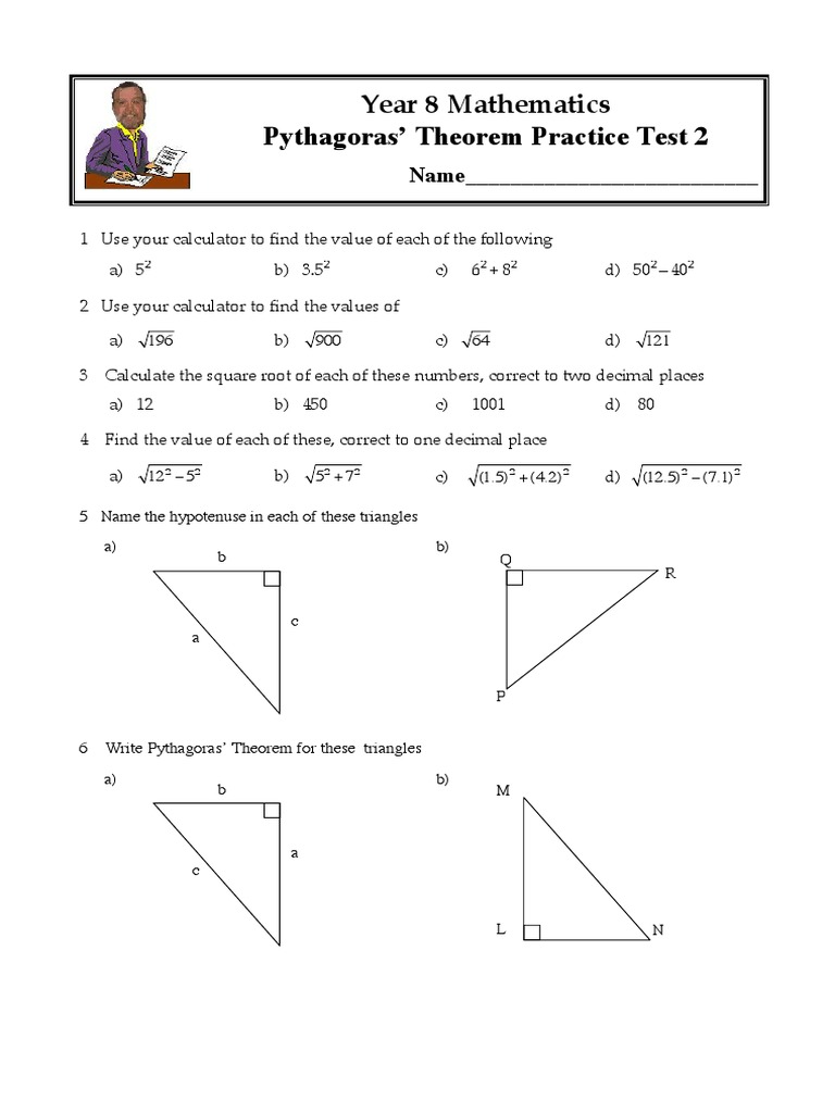 Year 8 Pythagoras Theorem Practice Paper | PDF | Triangle | Classical Geometry