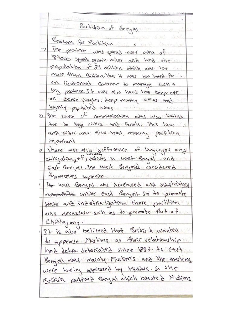 History o Level Notes - Partition of Bengal | PDF