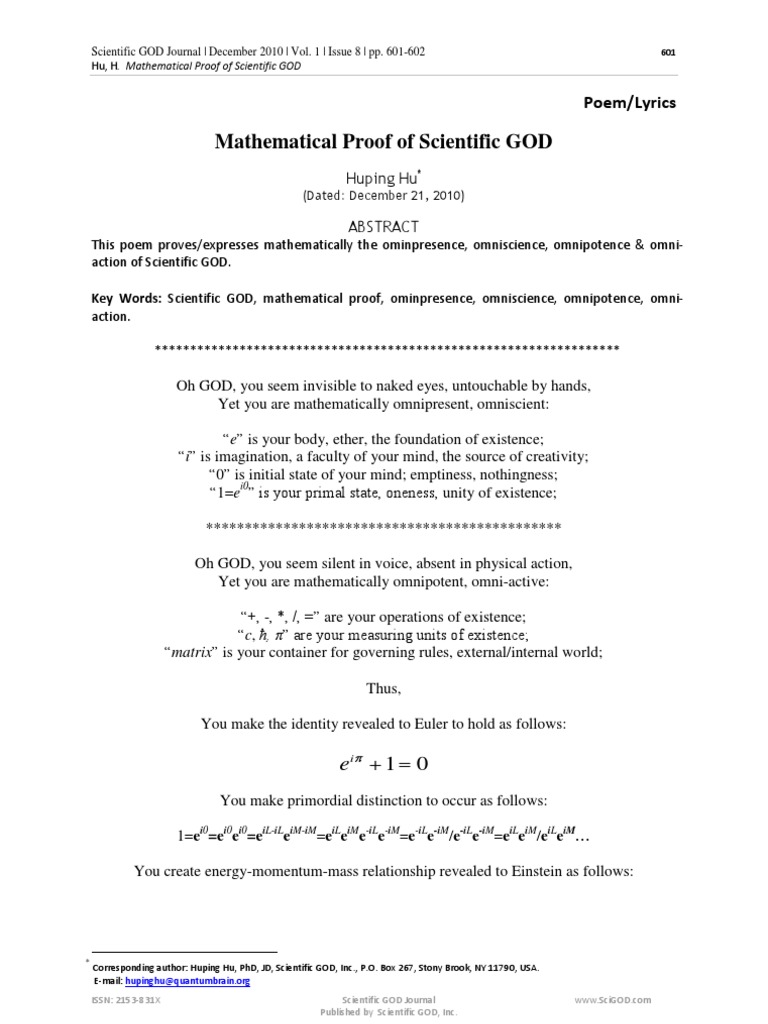 Mathematical Proof of Scientific GOD | Metaphysics | Theology