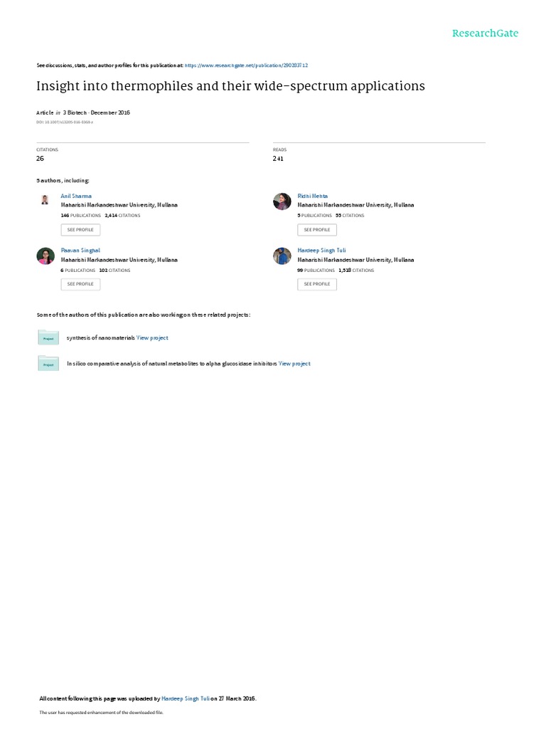 Insight Into Thermophiles and Their Wide-Spectrum Applications | PDF ...