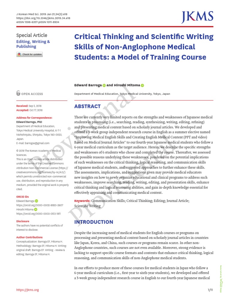 Critical Thinking and Scientific Writing Skills of | PDF | Critical ...