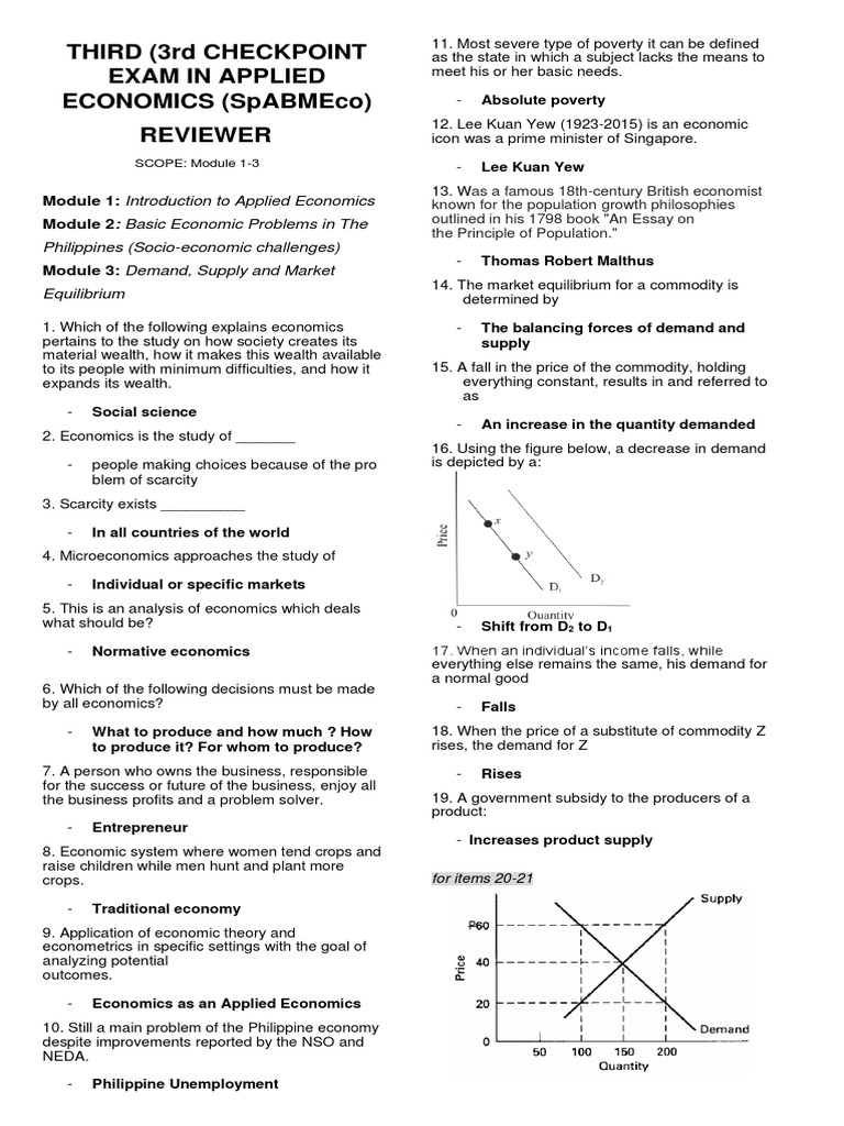 Applied Economics Exam Review Guide | PDF | Demand | Supply (Economics)