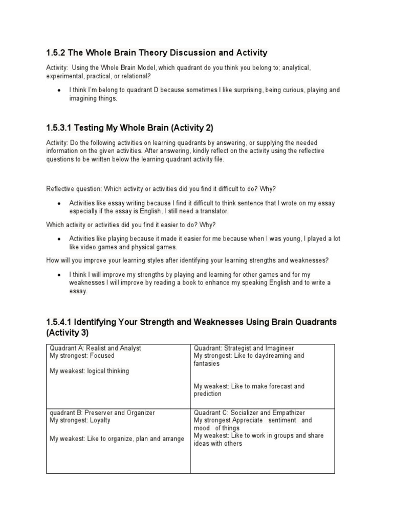 1.5.2 The Whole Brain Theory Discussion and Activity | PDF | Human ...