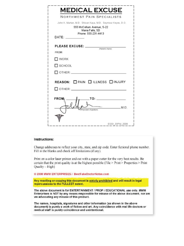 Medical Excuse (Signed) | PDF
