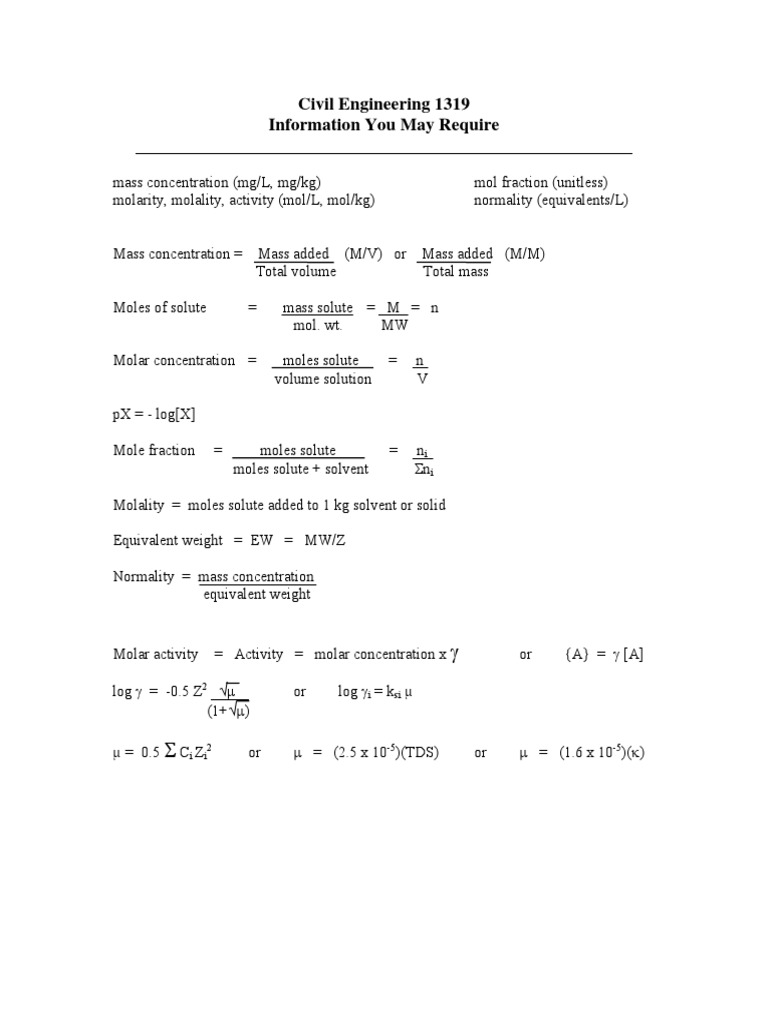 Draft Equations File For 2020 | PDF | Concentration | Analysis