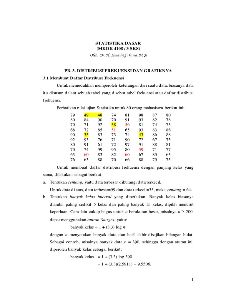 Tabel Distribusi Frekuensi Ujian Statistika | PDF