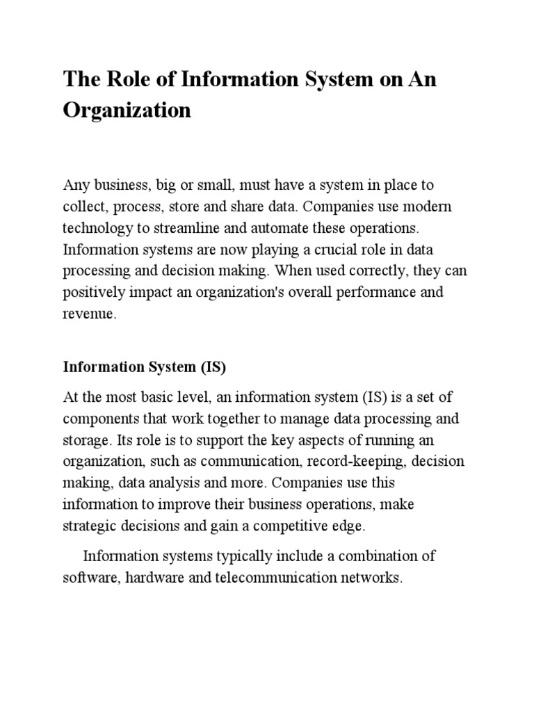 The Role of Information Systems in An Organization | PDF | Customer ...