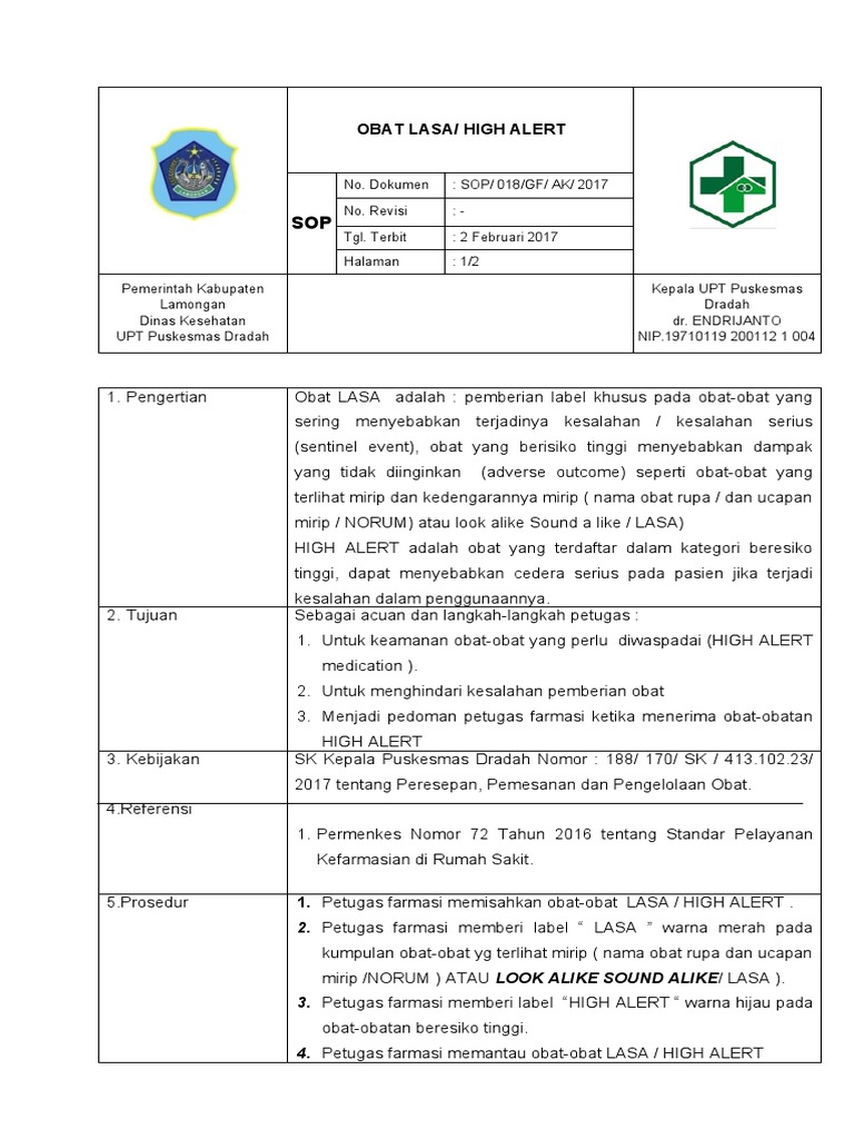 Sop Lasa Higt Alert | PDF