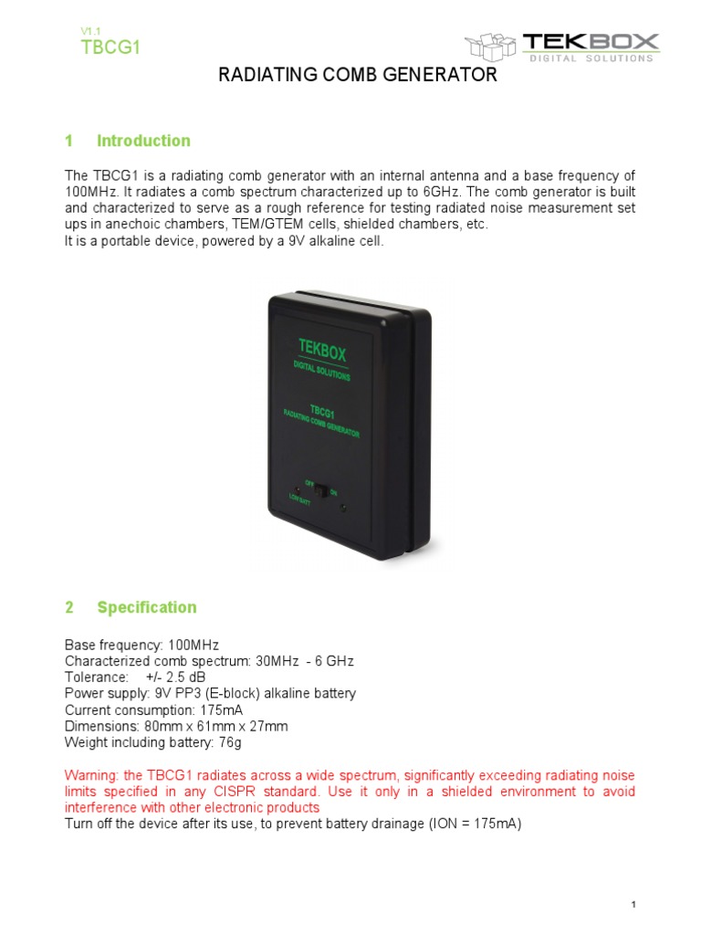 Tbcg1: Radiating Comb Generator | PDF | Spectrum | Electromagnetic Interference
