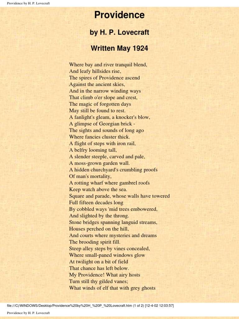 H.P. Lovecraft's Poem: Providence | PDF | Nature