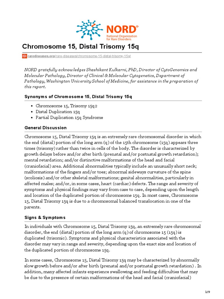 Chromosome 15 Distal Trisomy 15q | PDF | Genetic Disorder | Medical ...