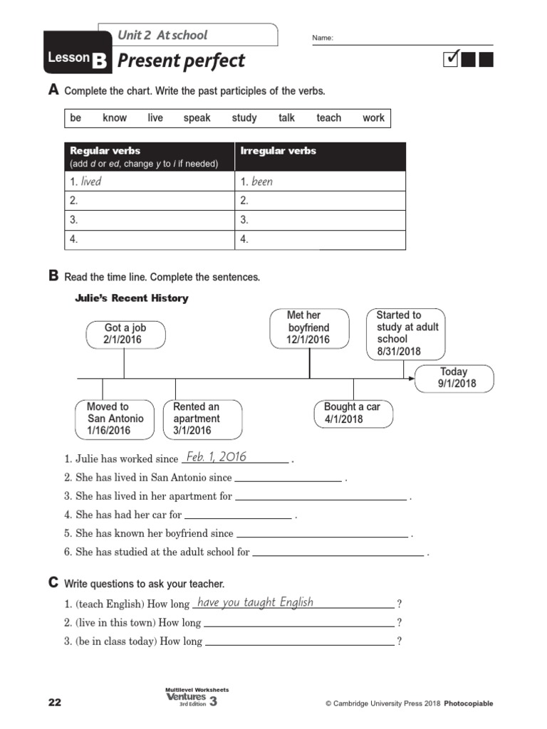 Present Perfect: Unit 2 at School | PDF | Verb | English Language