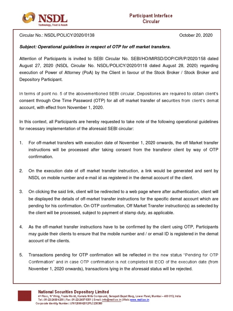 2020 0138 Policy Circular On Detailed Guidelines in Respect of OTP ...