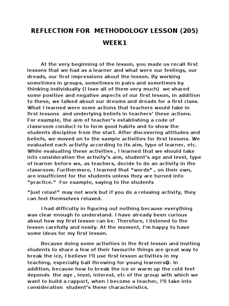 Reflection for Methodology Lesson | Teachers | Classroom