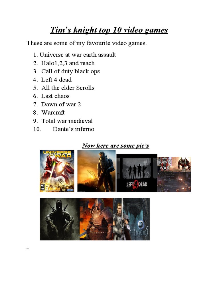 Tim's Top 10 Favorite Video Games | PDF | History