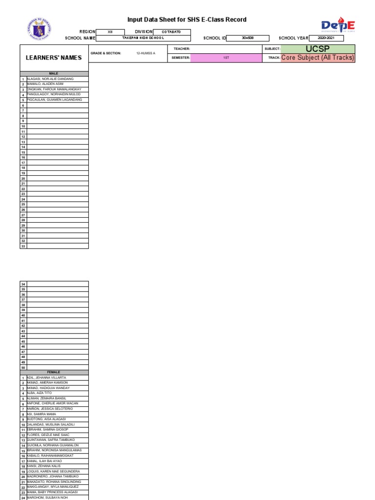 SHS-E-Class-Record-Modified HUMSS12A | PDF
