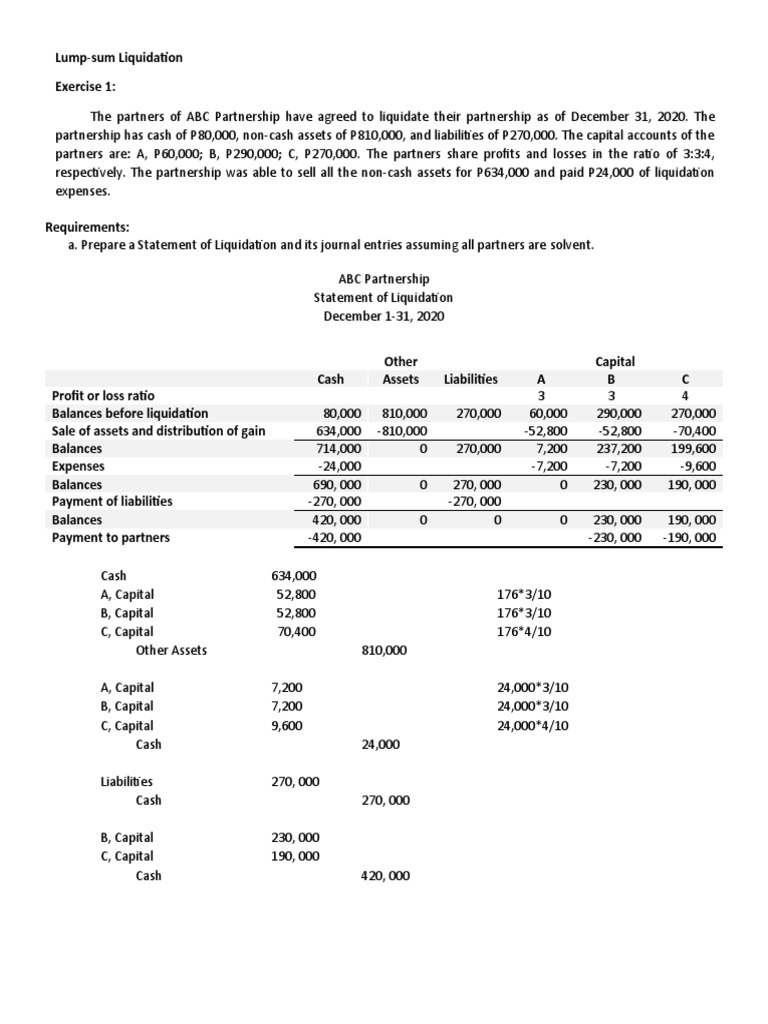 Lump Sum Liquidation | PDF | Balance Sheet | Debits And Credits