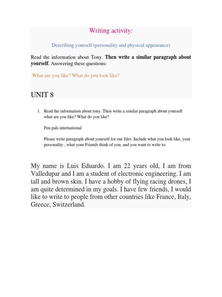 Describe Yourself: Personality & Appearance Activity | PDF | Career ...