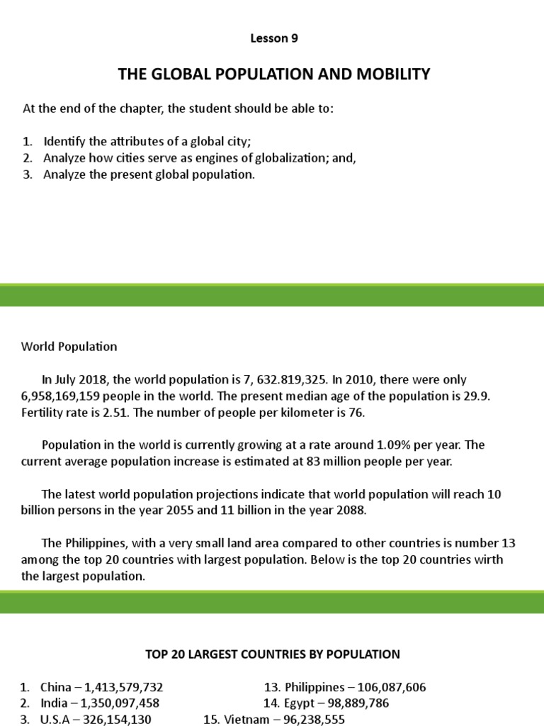 The Global Population and Mobility: Lesson 9 | PDF | Demography | Life ...