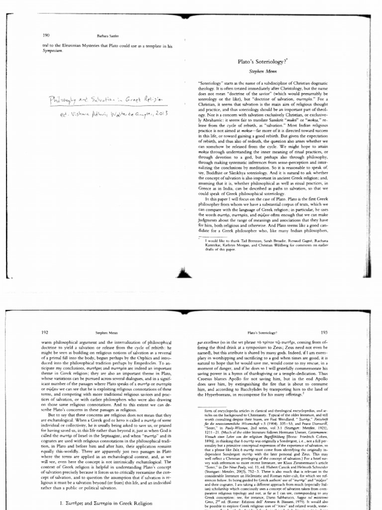 Stephen Menn - Plato's Soteriology | PDF | Salvation | Science
