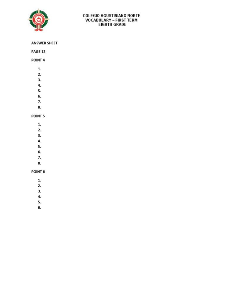 Vocabulary Answer Sheet | PDF | Science & Mathematics
