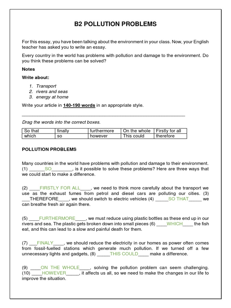 B2 Pollution Problems - Essay (With Solutions) | PDF