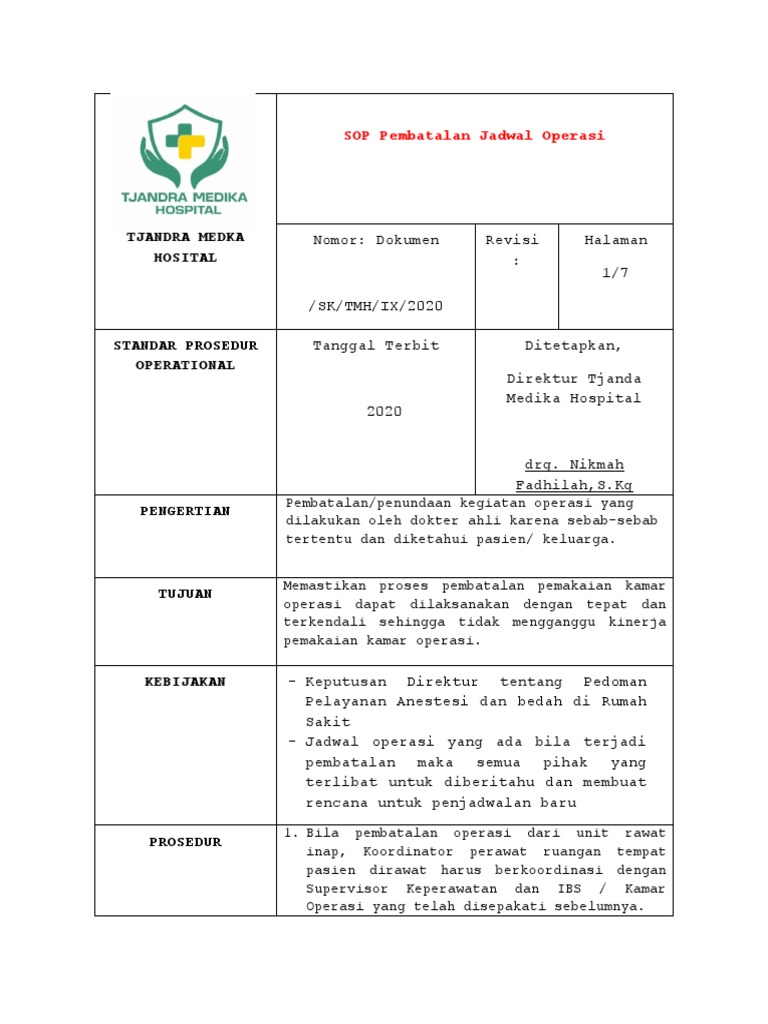 14.sop Pembatalan Jadwal Operasi | PDF | Sains & Matematika | Teknologi & Rekayasa