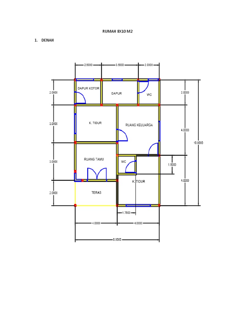 Denah dan Tampak Rumah 8x10 M2 | PDF